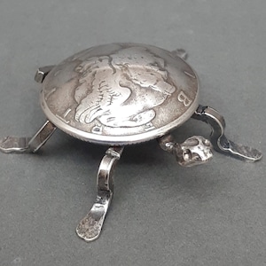 TURTLE, SILVER, MINIATURE Sculpture, Handmade, Dime-n-back Turtle ...