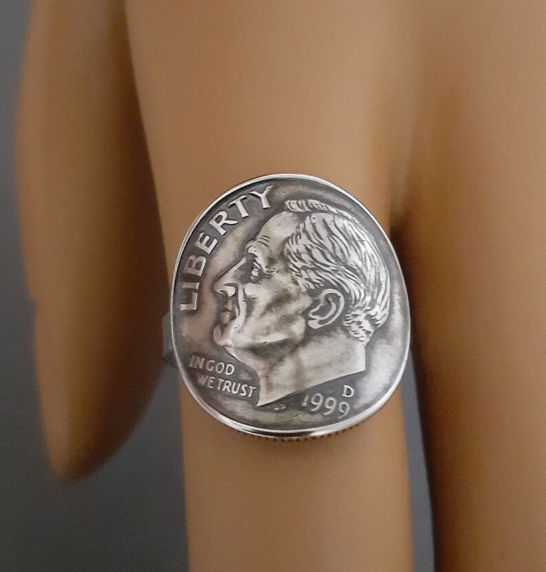 DIME COIN RING Sterling Band Coin Ring Genuine - Etsy