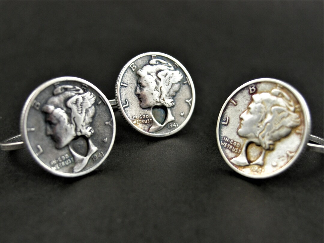 RING, DIME N Ring, 1941 Mercury Dime, Valentines Gift for Her, Sterling ...