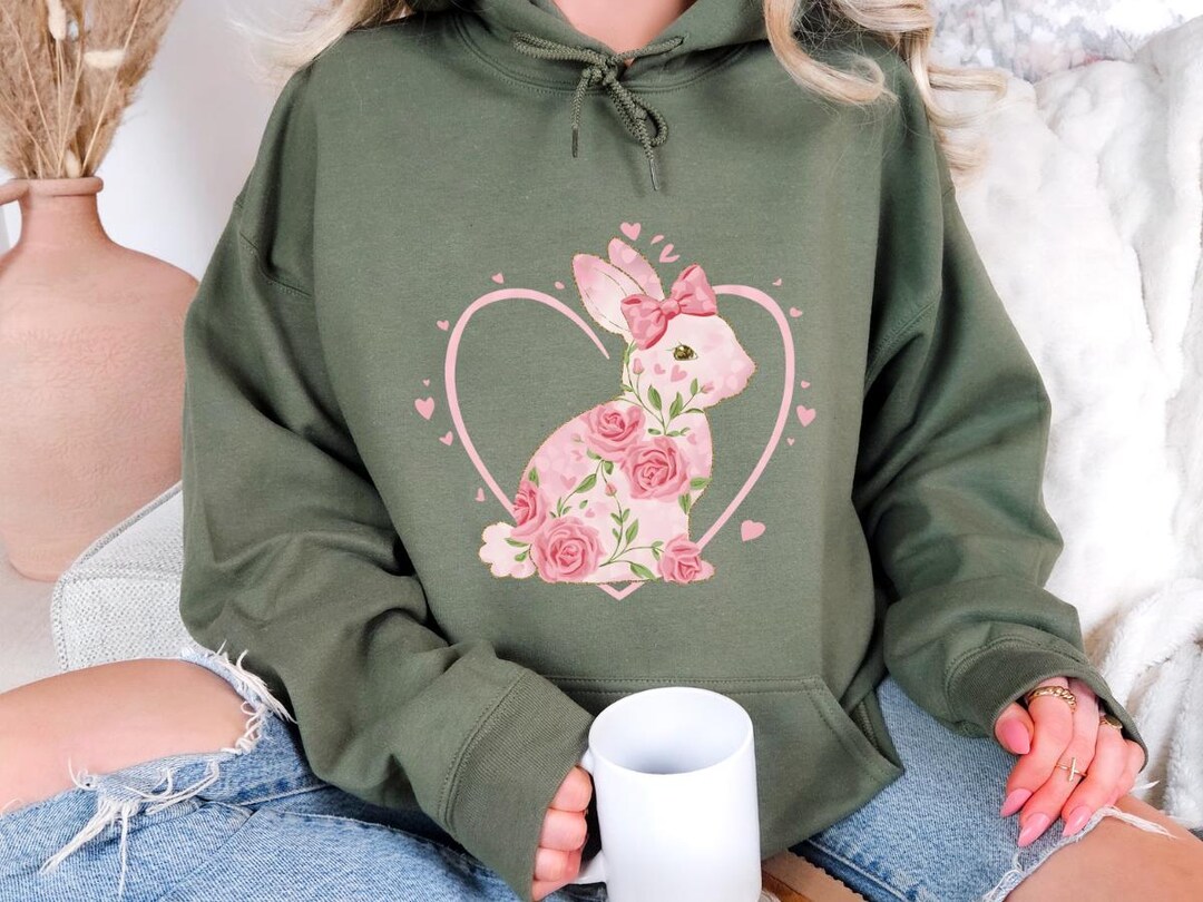 Happy Easter Sweatshirt, Cute Easter Day Sweatshirt, Easter Pink Rabbit ...