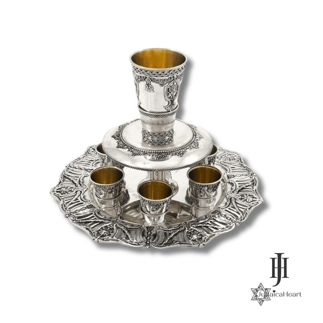 Silver Kiddush Wine Fountain • Shabbat Cups From Israel • Judaica Art ...
