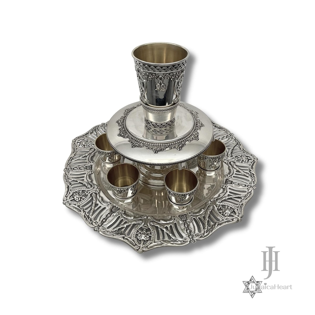 Silver Kiddush Wine Fountain - Shabbat Kiddush Fountain With 6 Cups ...