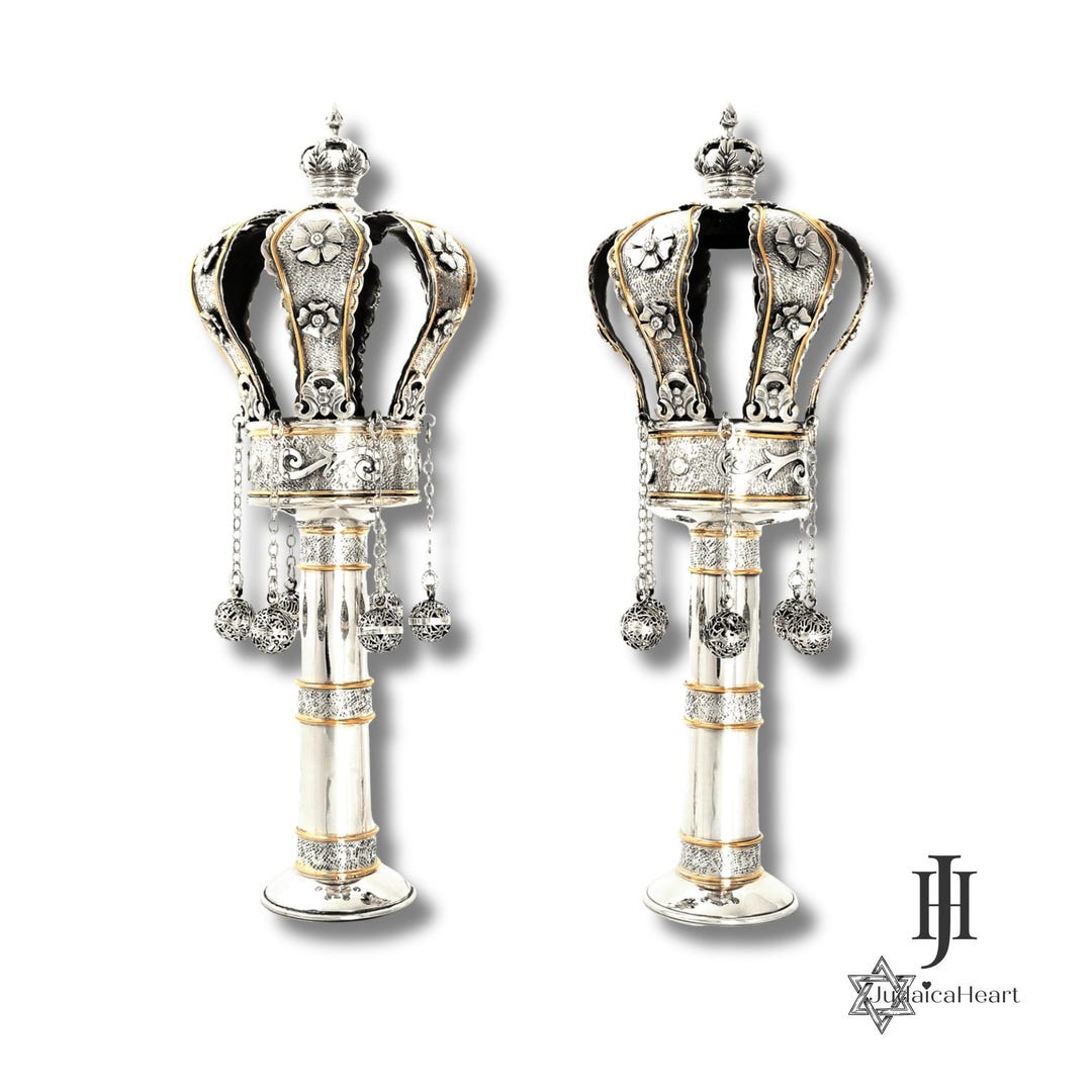 Silver Torah Finials • Rimonim Ornaments From Israel • Synagogue Gift ...