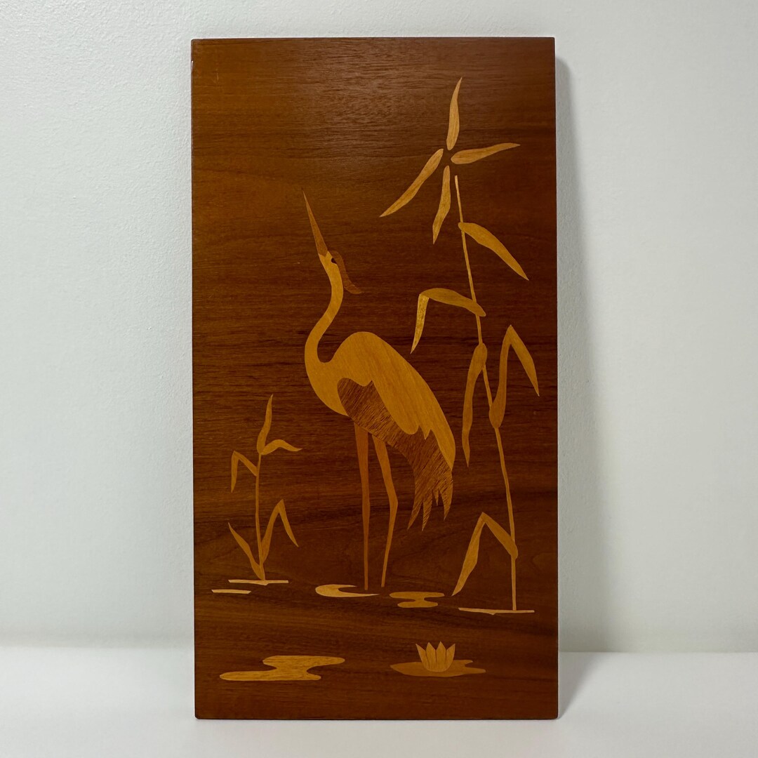 Vintage German Wood Inlay Heron Art Mid Century Modern Gallery Wall ...