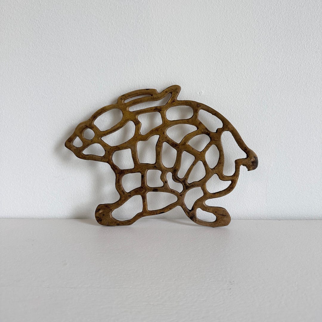 Vintage Brass Mid Century Modern Rabbit Trivet | Easter Themed Hot Pot ...