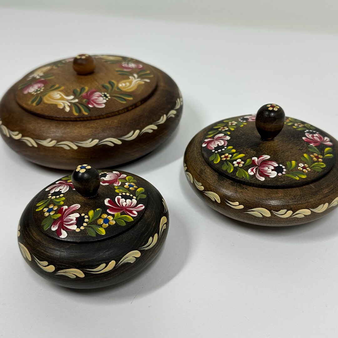 Hand-painted Folk Art Wood Boxes Austrian Jewelry Gift Box Set ...