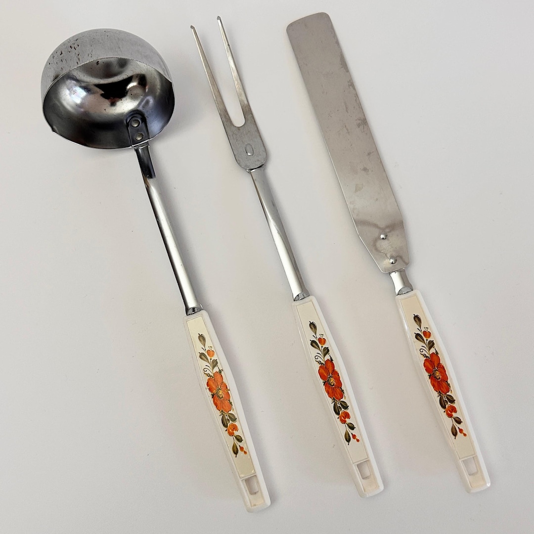 3 Matching Vintage Kitchen Utensils, Retro 70s Cooking Tools, Mid ...