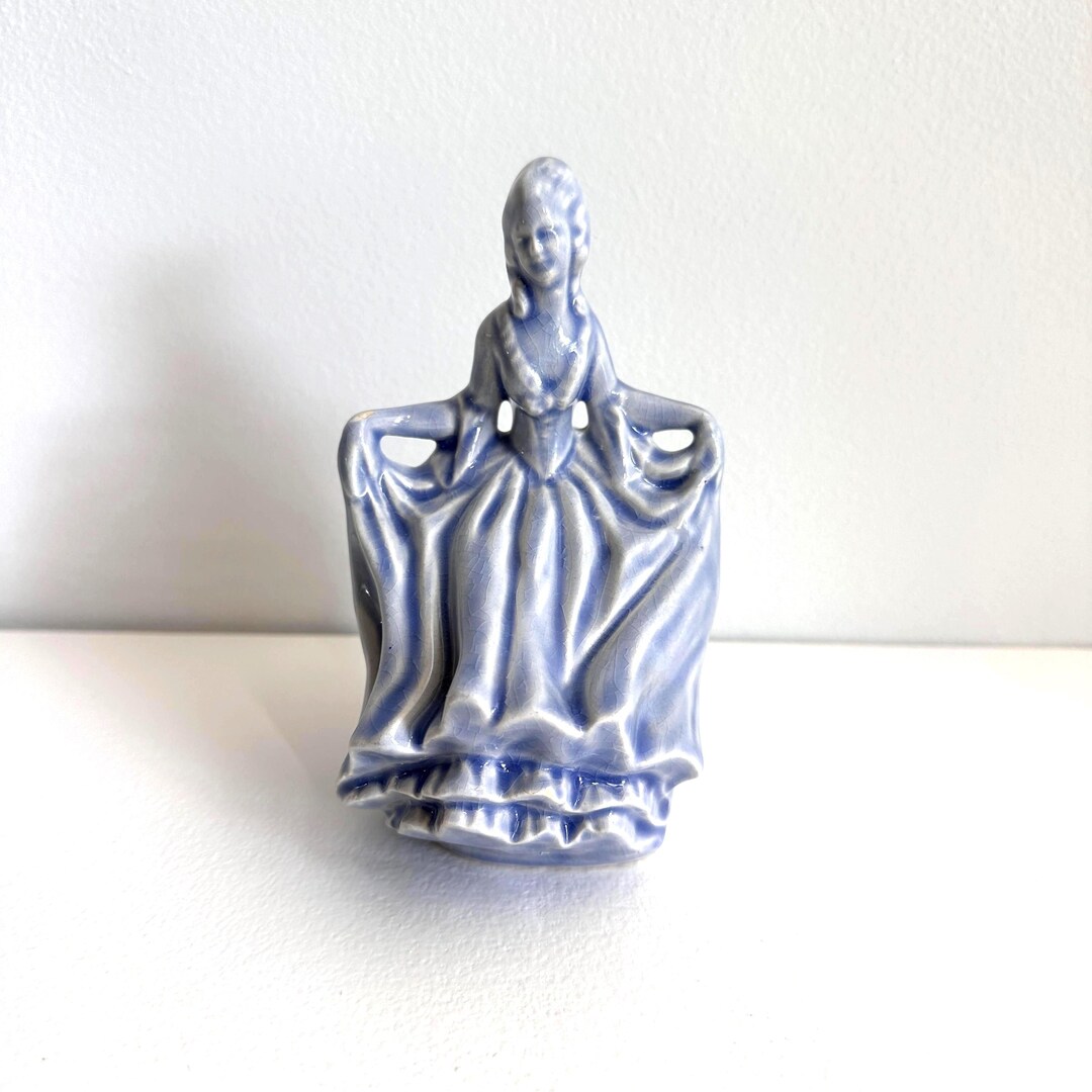 Blue & White Porcelain Crinoline Lady Figurine, Old World Chinoiserie ...