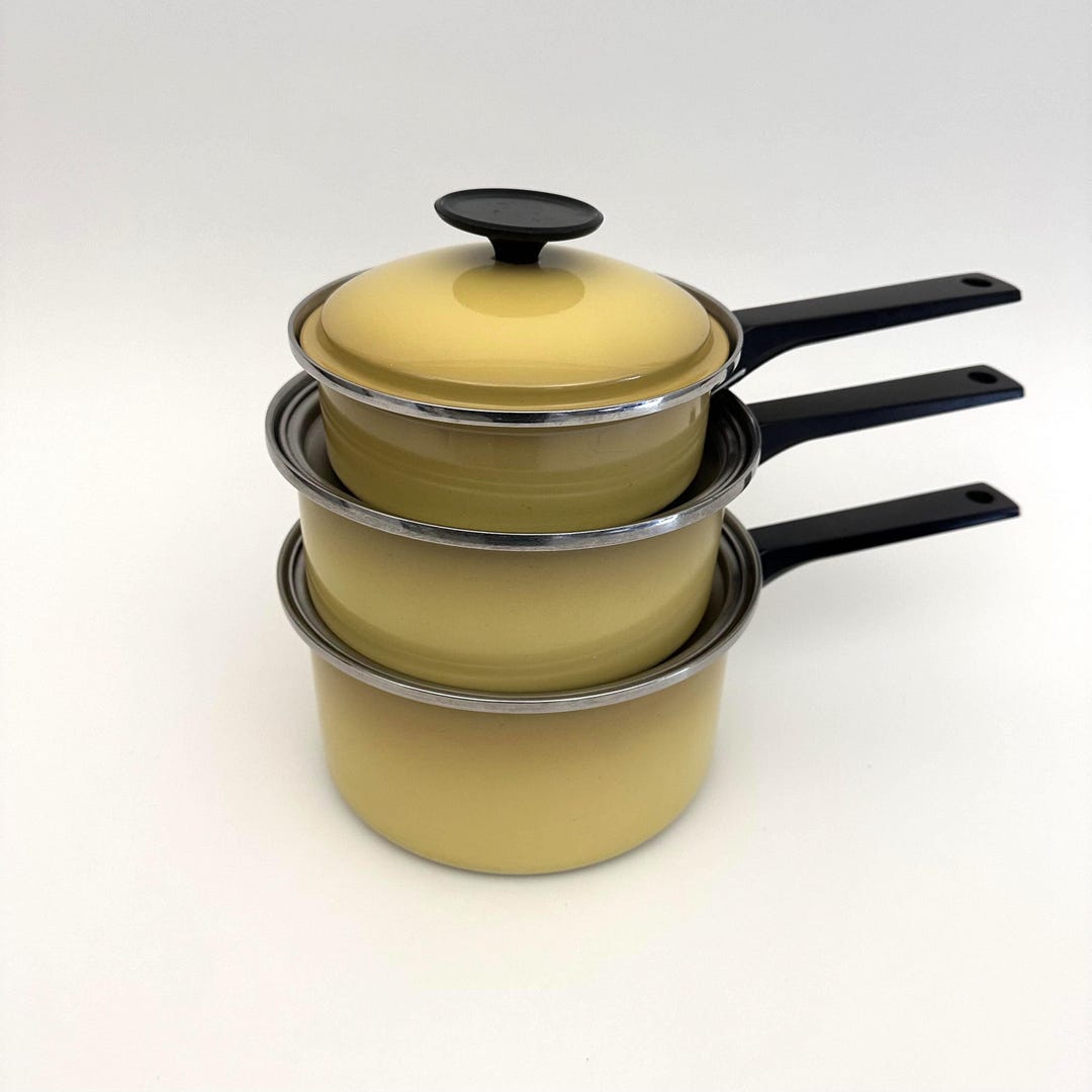 Vintage Stackable 70s Kitchen Cookware in Harvest Gold, Retro Steel ...