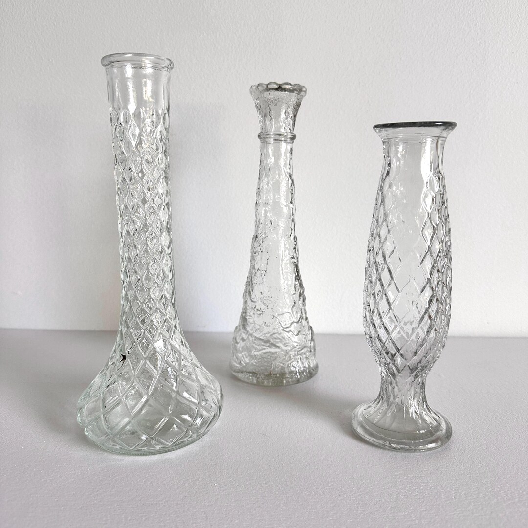 Set of 3 Mid Century Clear Glass Bud Vases | Valentines Mothers Day ...
