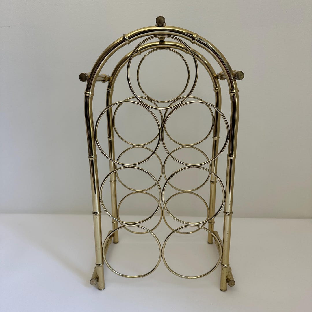 Vintage Brass Bamboo Wine Rack Holds 6 Bottles Hollywood Regency Bar ...