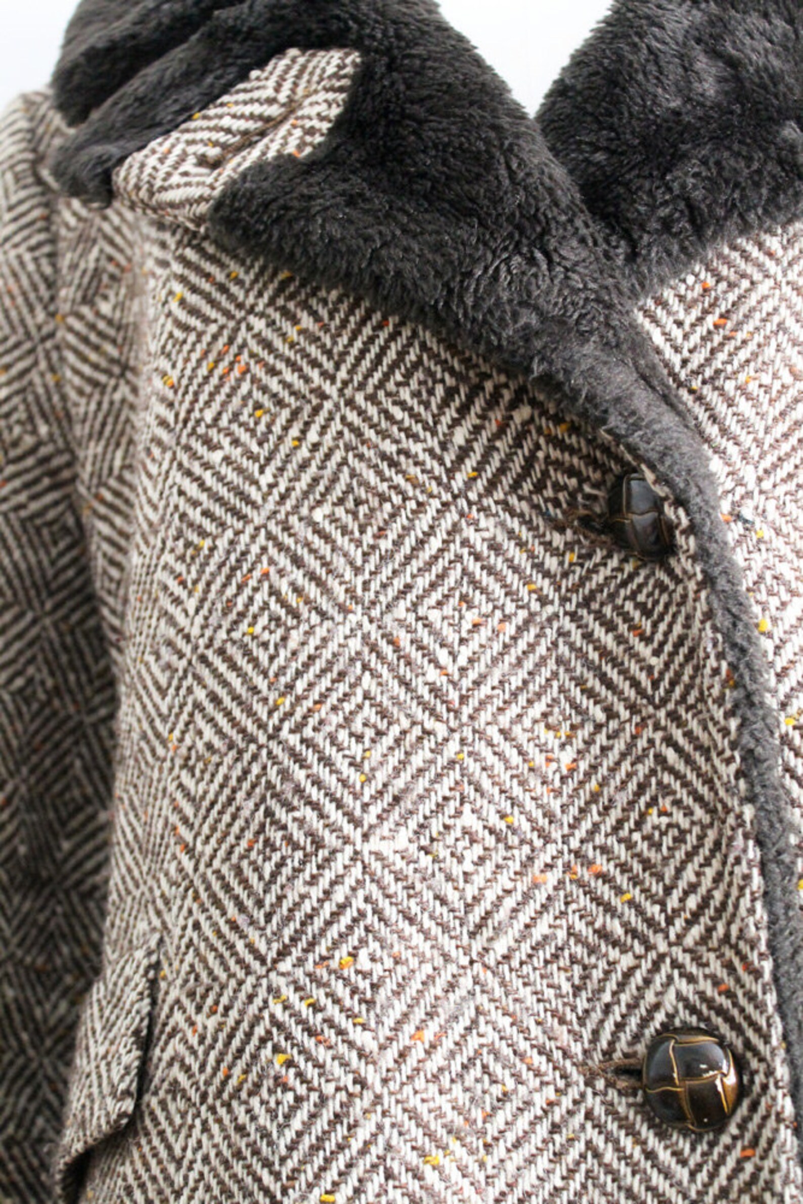 1950s Brown Faux Fur Tweed Winter Coat With Woven Buttons - Etsy