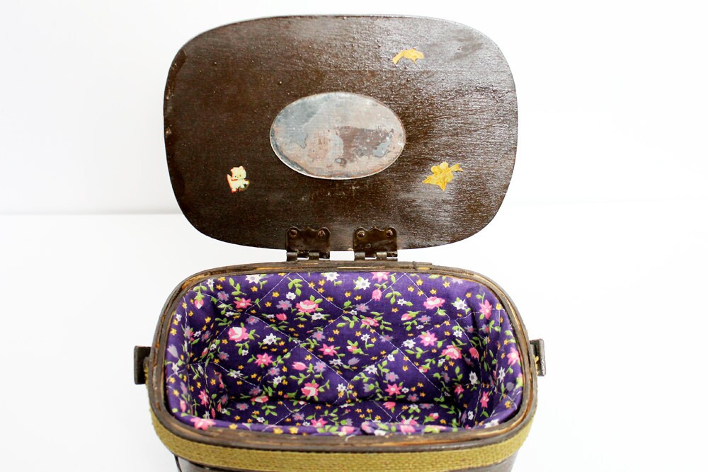 1960s Picnic Decoupage Basket Wooden Box Purse 60s Vintage | Etsy