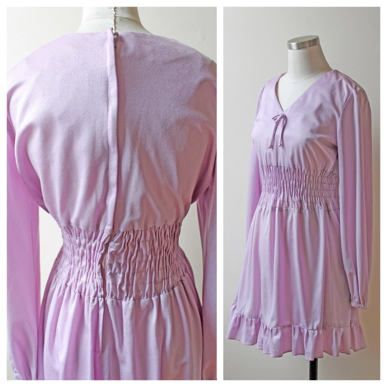 1970s Vintage Light Purple Bow V-neck Pintuck Long Sleeve - Etsy Norway