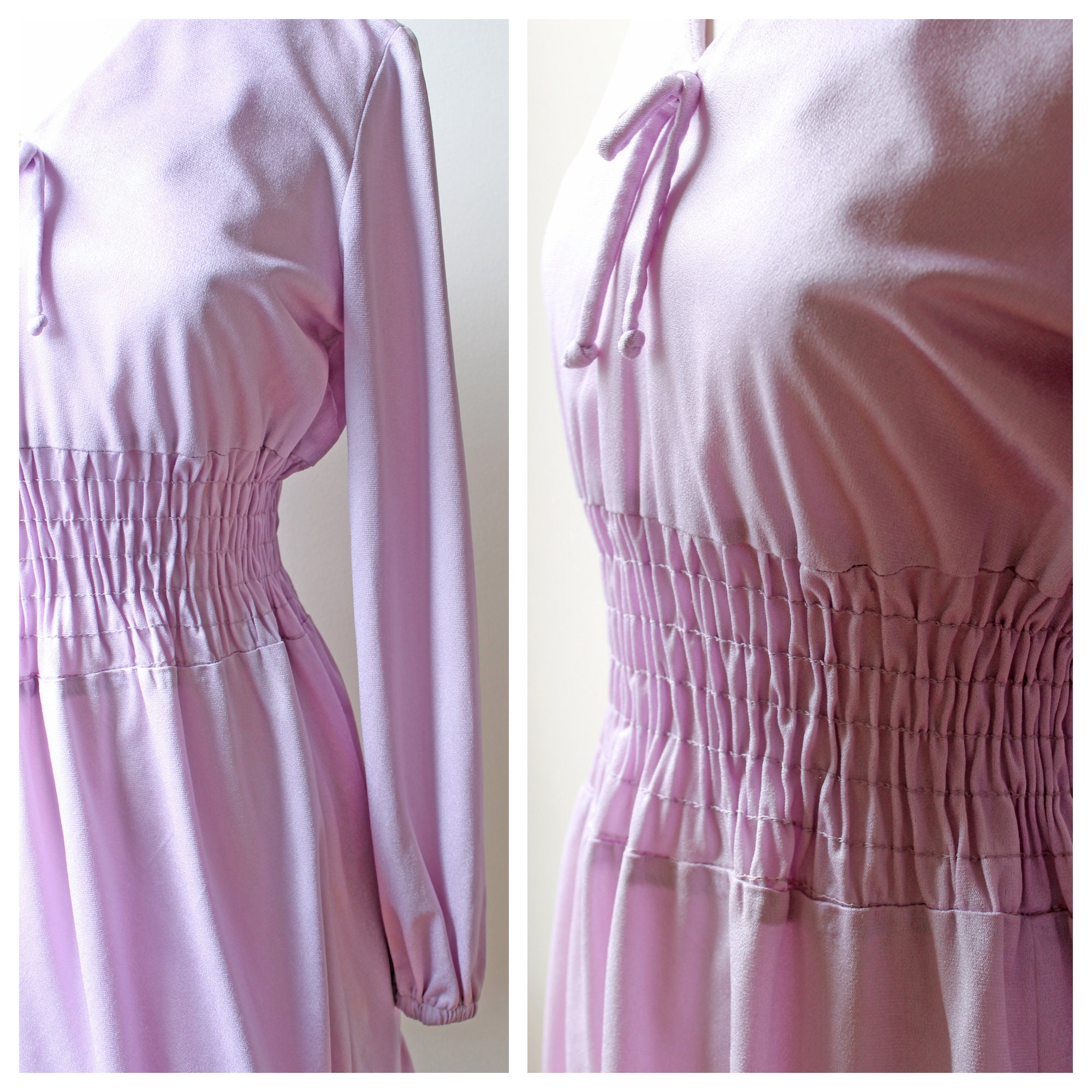 1970s Vintage Light Purple Bow V-neck Pintuck Long Sleeve - Etsy Norway
