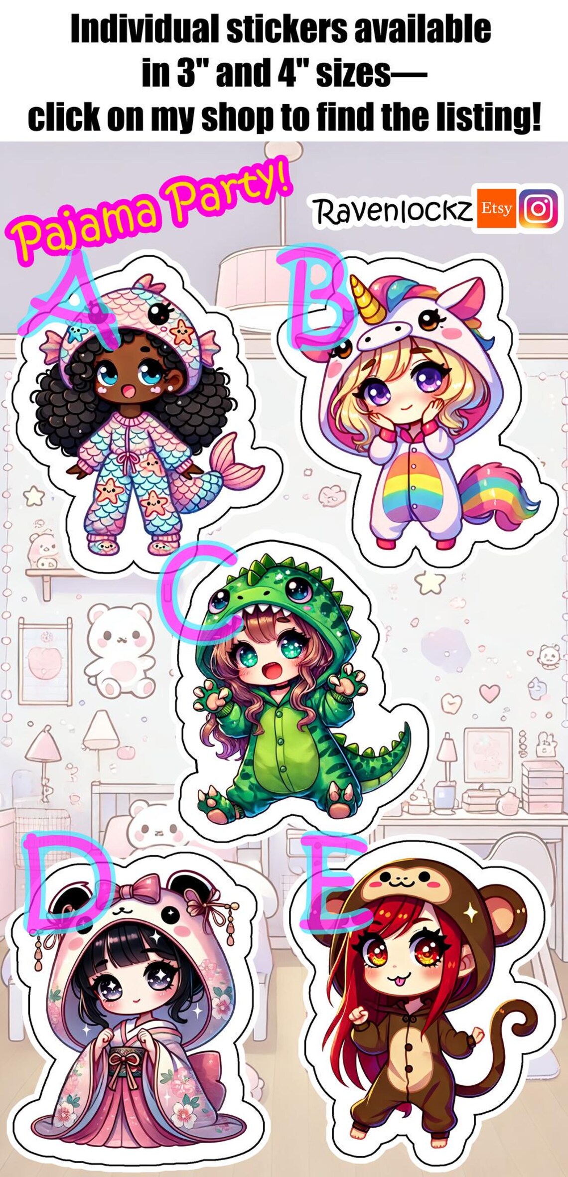 Pajama Party Sticker Sheet | Cute Kawaii Animal Onesie Stickers | 3.5x6 ...