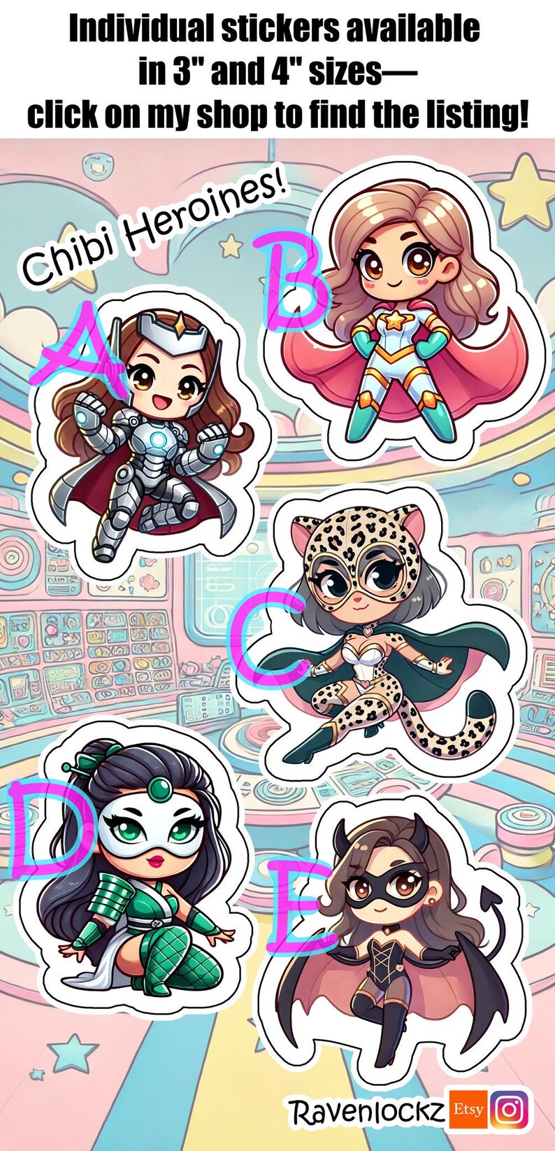 Chibi Superhero Girl Sticker Sheet | Cute Heroines Vinyl 3.5x6 Inch ...