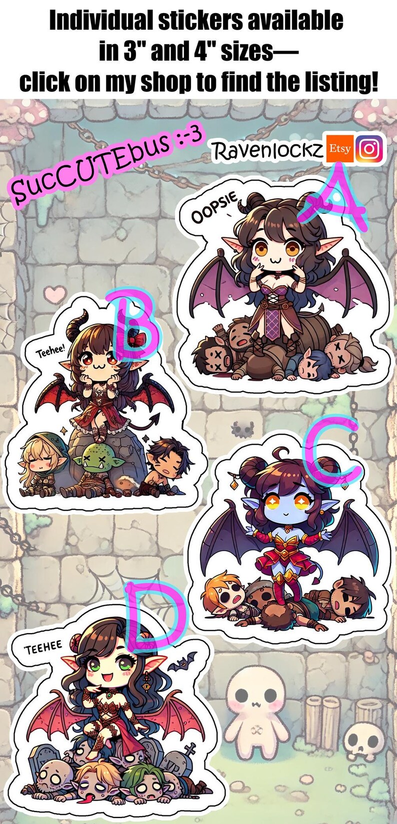 Succutebus Demon Succubus Sticker Sheet Cute Playful Vinyl 3.5x6 Inch ...