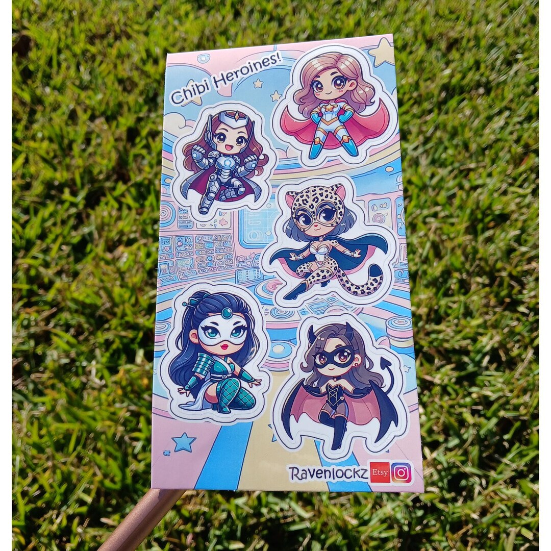 Chibi Superhero Girl Sticker Sheet | Cute Heroines Vinyl 3.5x6 Inch ...
