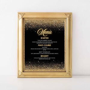 Black & Gold Dinner Menu Sign Template, 5x7 and 8x10, Self-edit, Canva ...