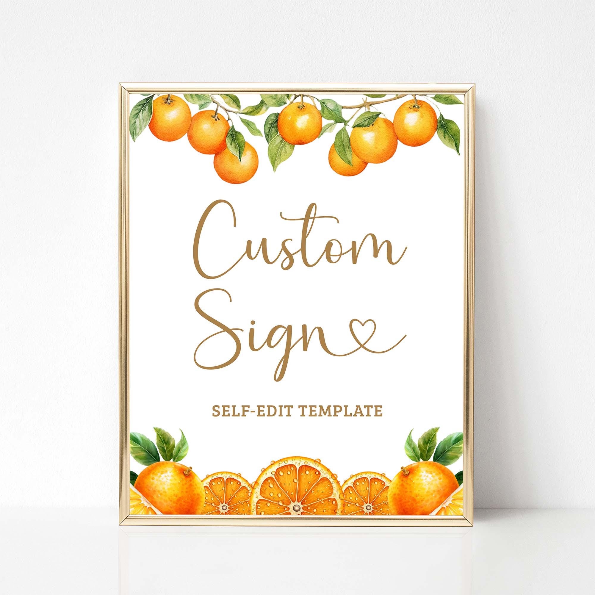 Orange Citrus Custom Table Sign Template, Orange Citrus Summer Shower ...