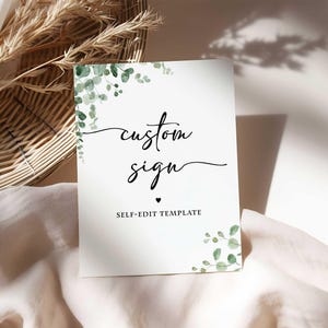 Eucalyptus Greenery Custom Table Sign Template, Self-edit - Etsy