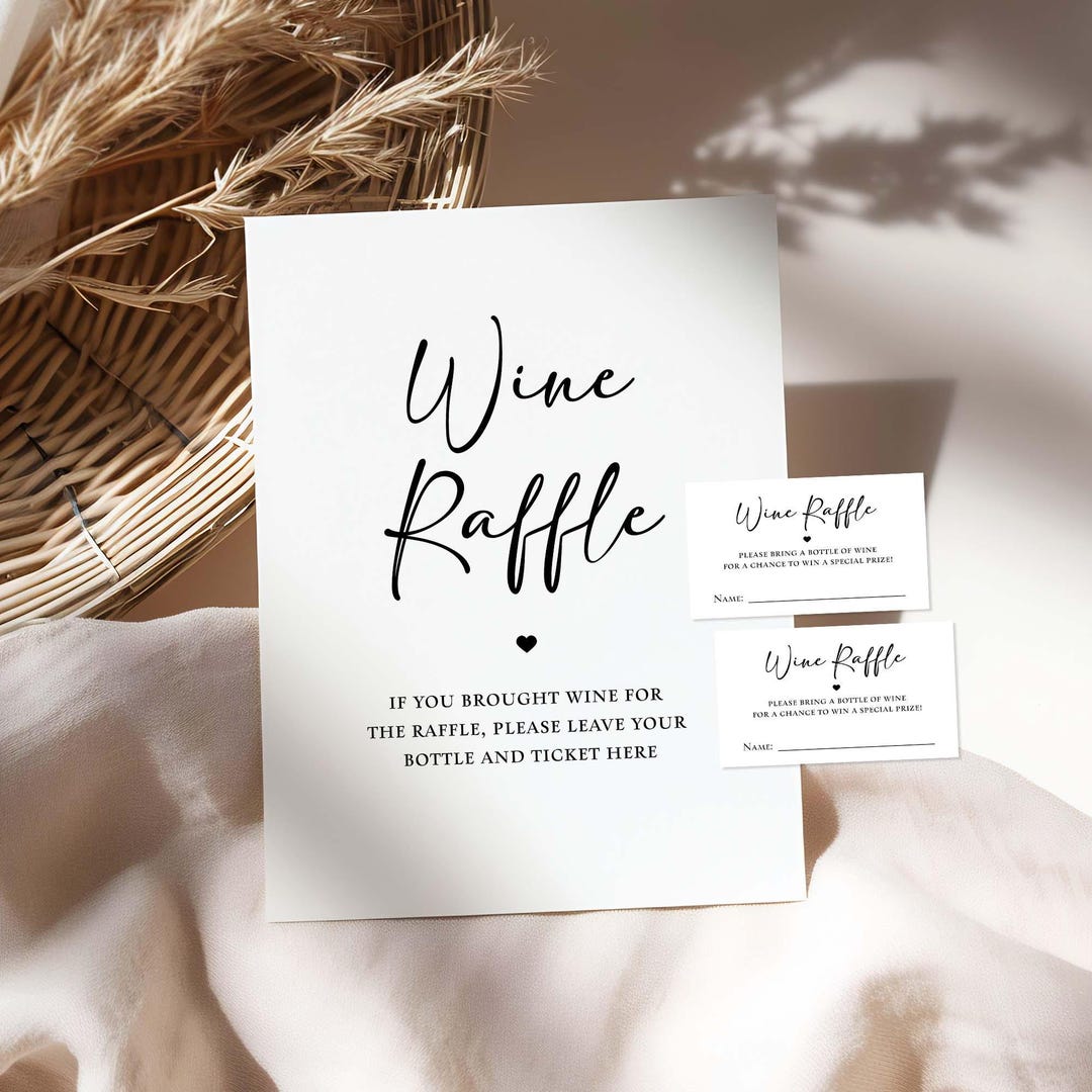 Plantilla editable de letrero y boletos para rifa de vino minimalista ...