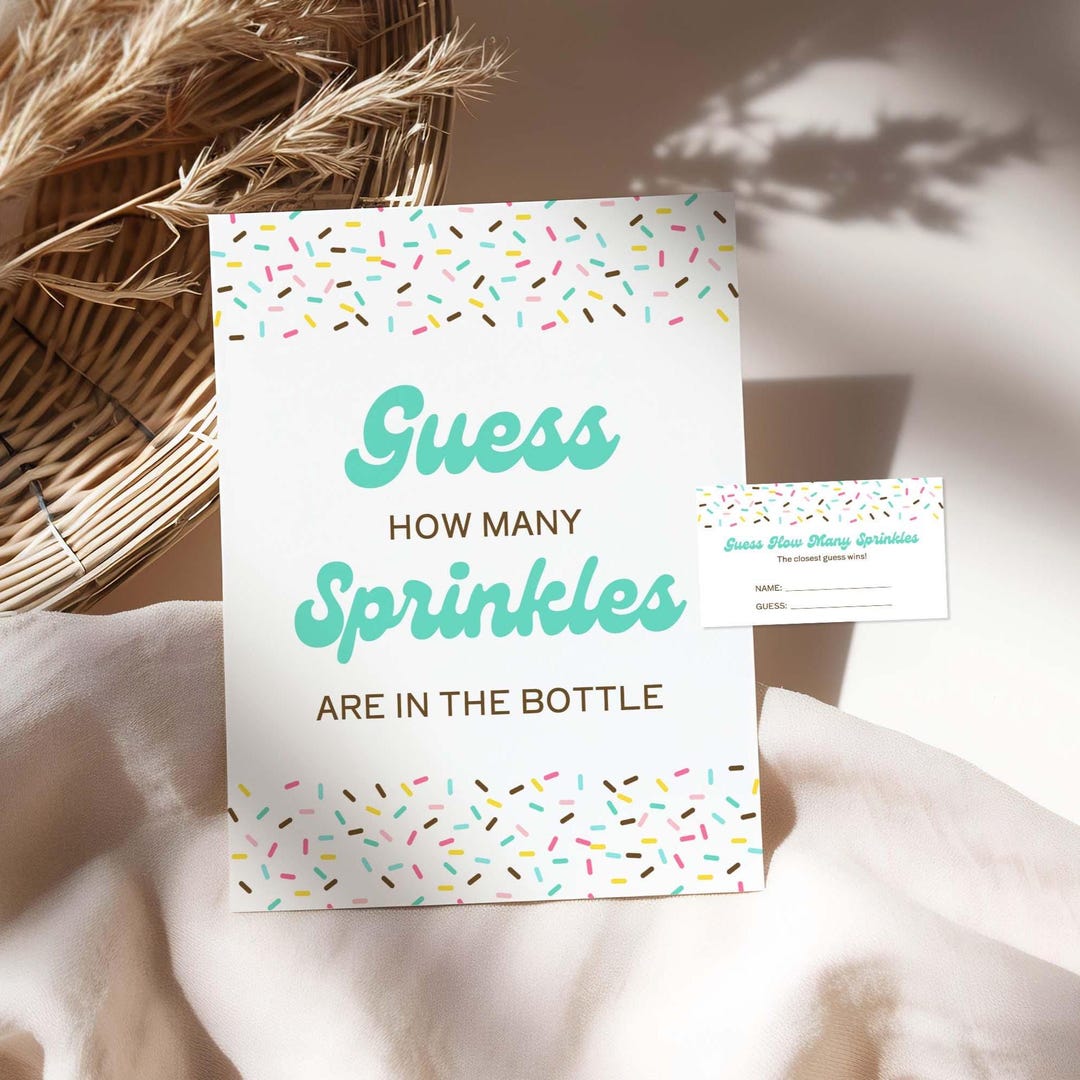 Guess How Many Sprinkles Sign & Cards, Rainbow Sprinkles Guessing Game ...