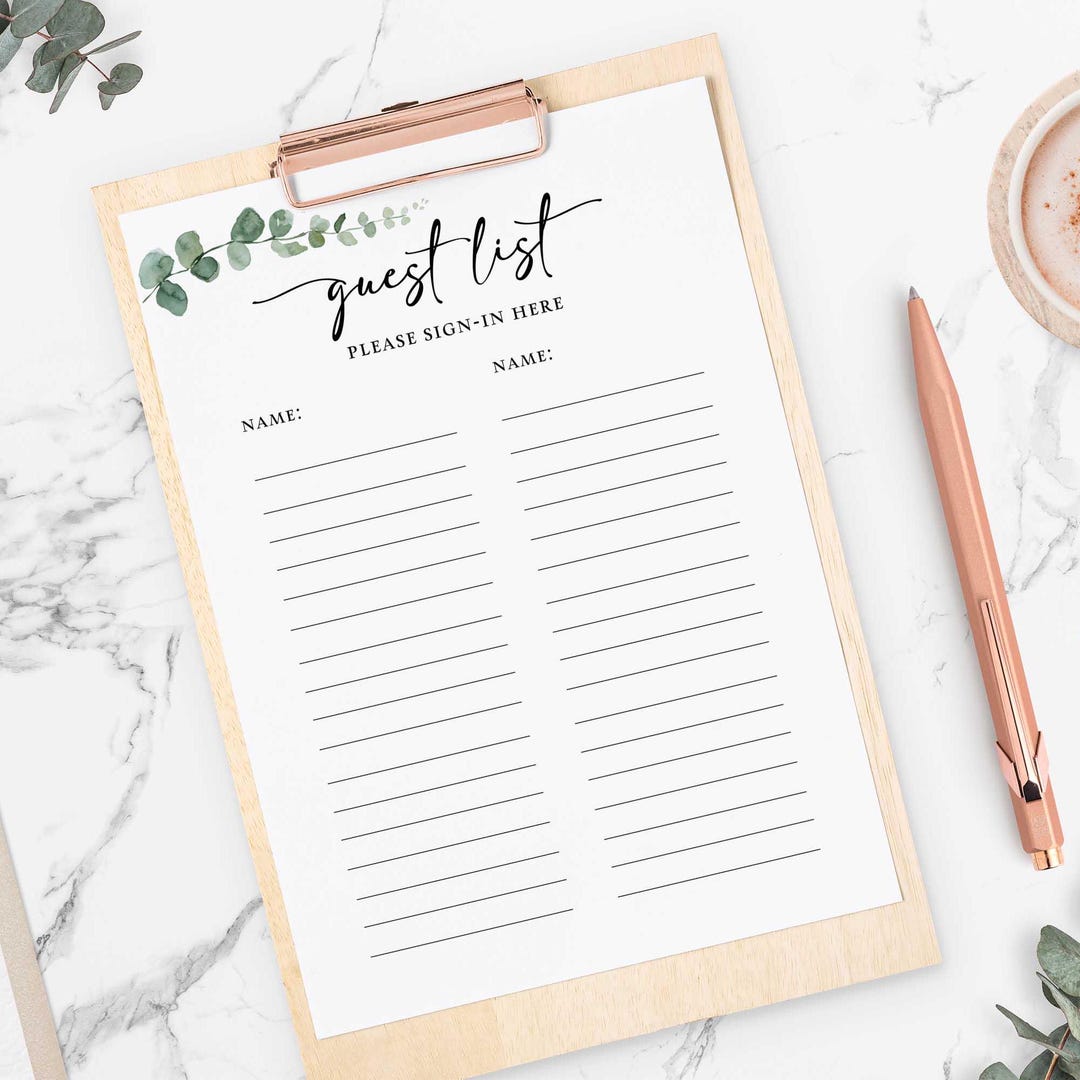 Eucalyptus Guest List Template, Shower Guest List, Editable Eucalyptus ...