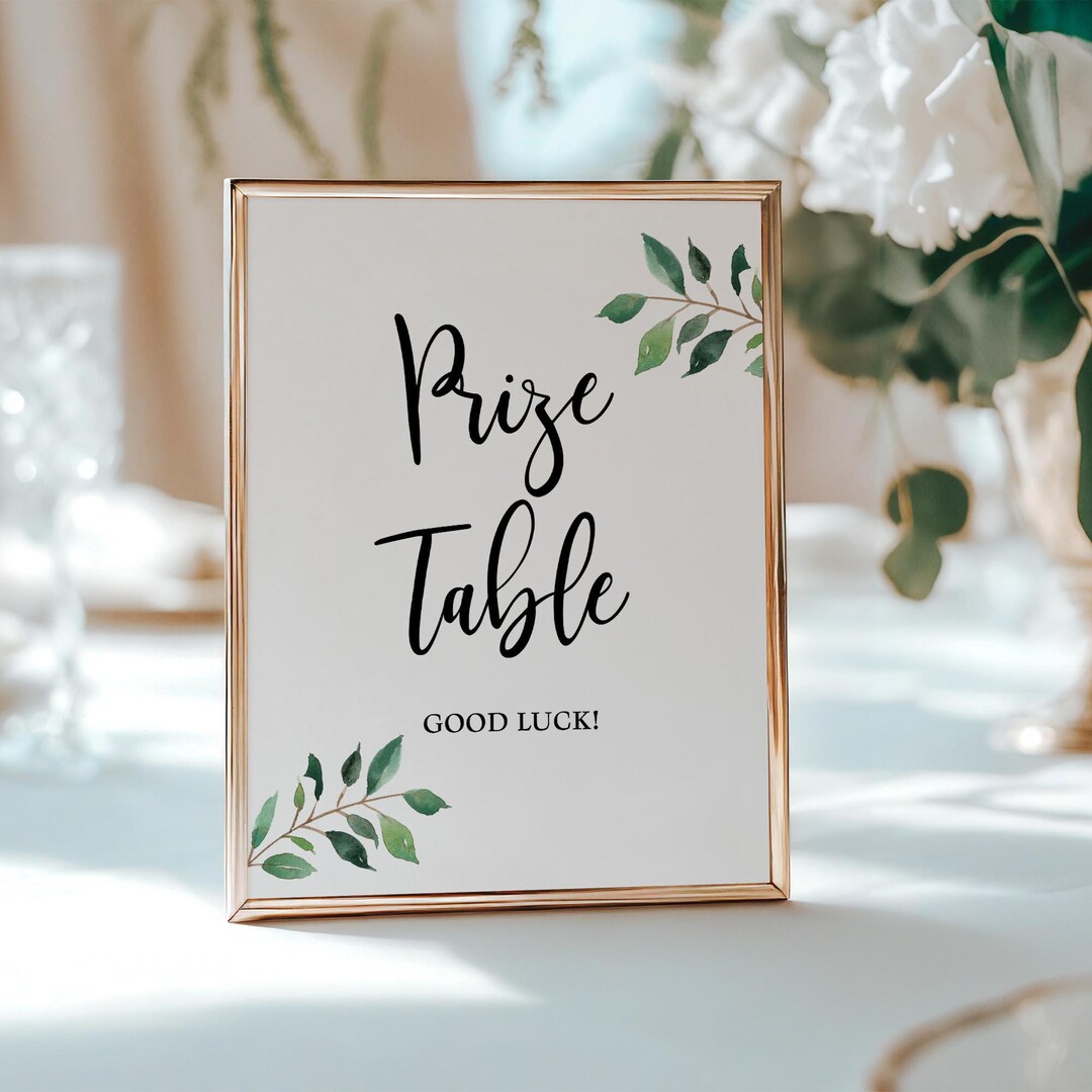 Prize Table Shower Sign, Greenery Calligraphy Prize Table Party Sign, 2 ...