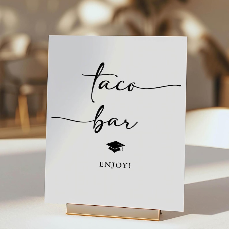 Minimalist Taco Bar Graduation Sign, Black & White Grad Taco Table Sign ...