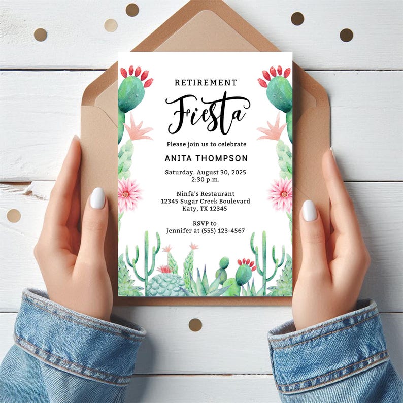 Fiesta Retirement Party Invitation Template, Cactus Fiesta Invite, Self ...