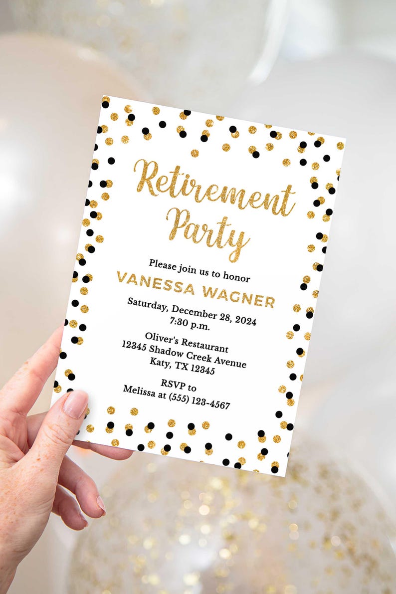 Black & Gold Retirement Party Invitation Template, Black and Gold ...