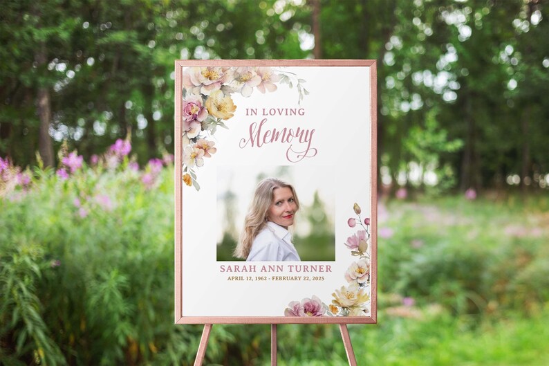 Wildflowers in Loving Memory Welcome Sign Template, Photo Funeral ...