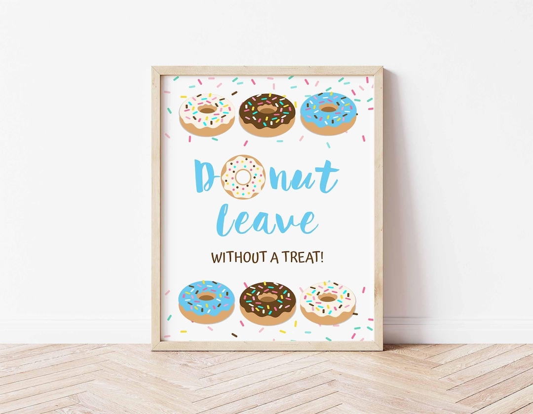 Donut Leave Without a Treat Party Sign, Blue Donut Sprinkle Baby Shower ...