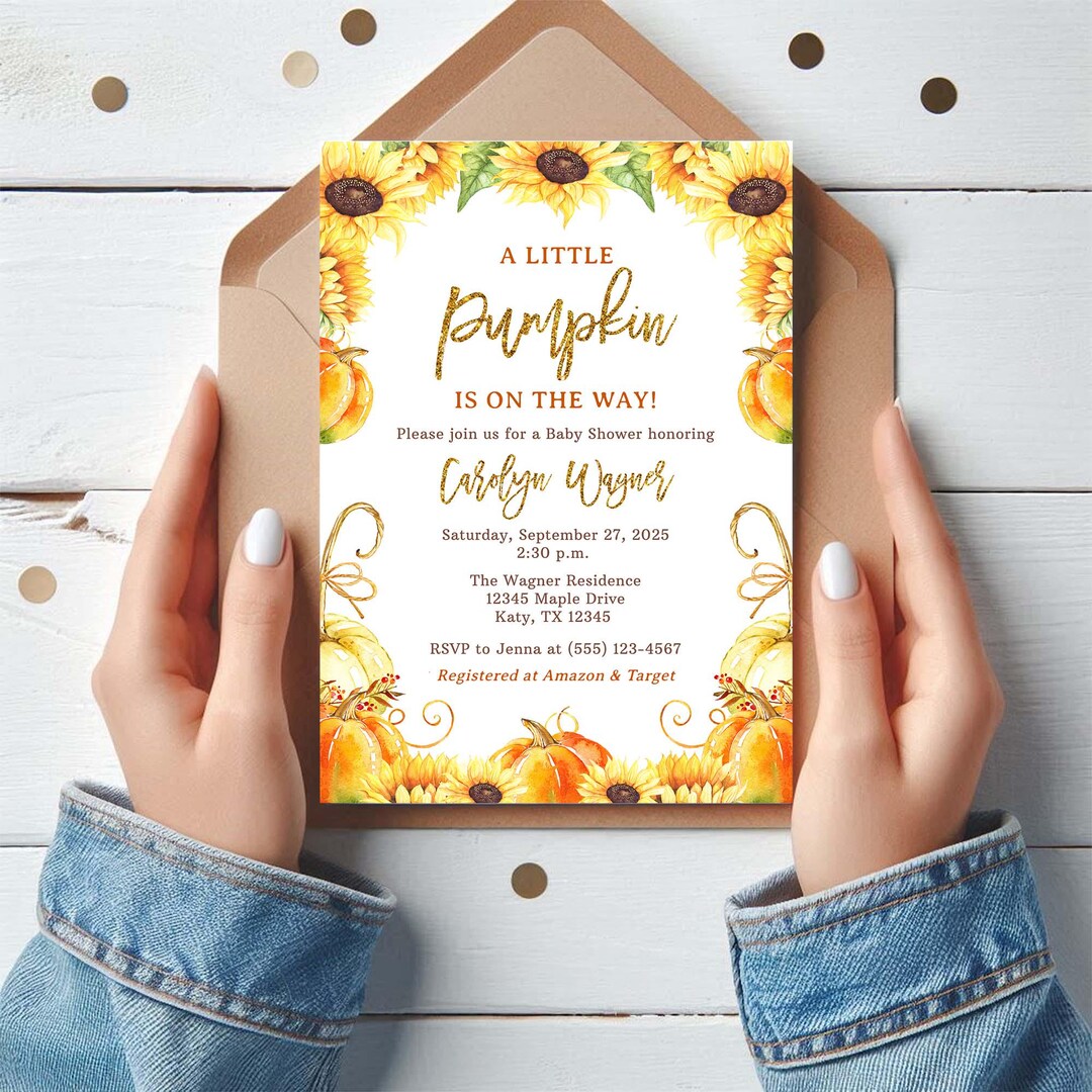 Orange Pumpkins Baby Shower Invitation Template, Fall Harvest Editable ...