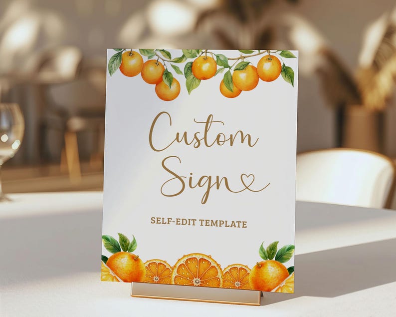 Orange Citrus Custom Table Sign Template, Orange Citrus Summer Shower ...