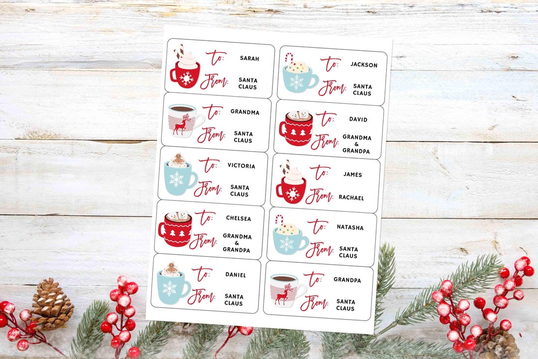 Christmas Hot Cocoa Gift Labels AVERY 18163 Template, DIY Editable Xmas ...