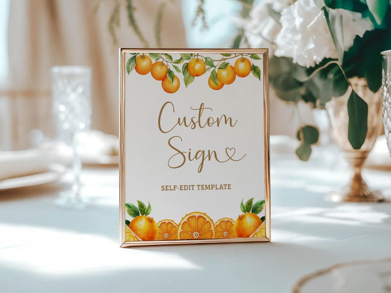 Orange Citrus Custom Table Sign Template, Orange Citrus Summer Shower ...