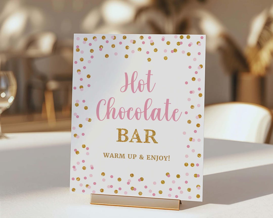 Hot Chocolate Bar Sign, Pink & Gold Glitter Party Sign, 2 Sizes ...
