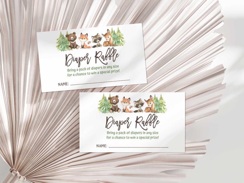 Editable Woodland Diaper Raffle Sign & Tickets, Woodland Animals Baby ...