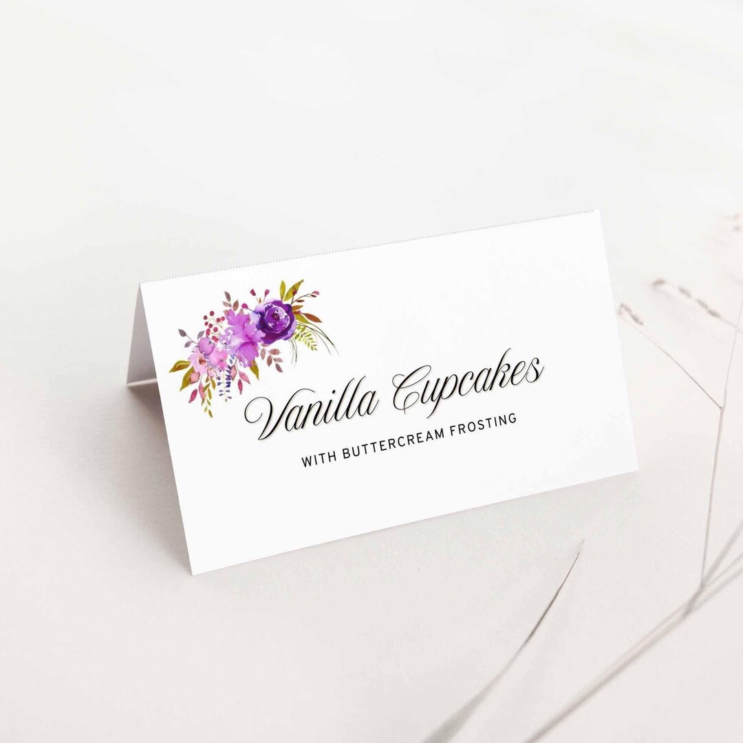 Purple Floral Food Labels Template, Editable Buffet Tent Cards, Canva ...