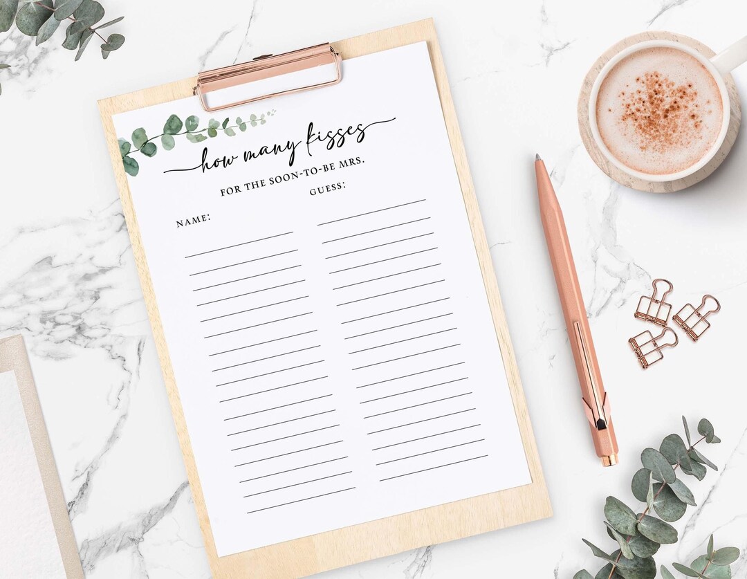 Editable Eucalyptus How Many Kisses Guessing Game Sheet Template ...