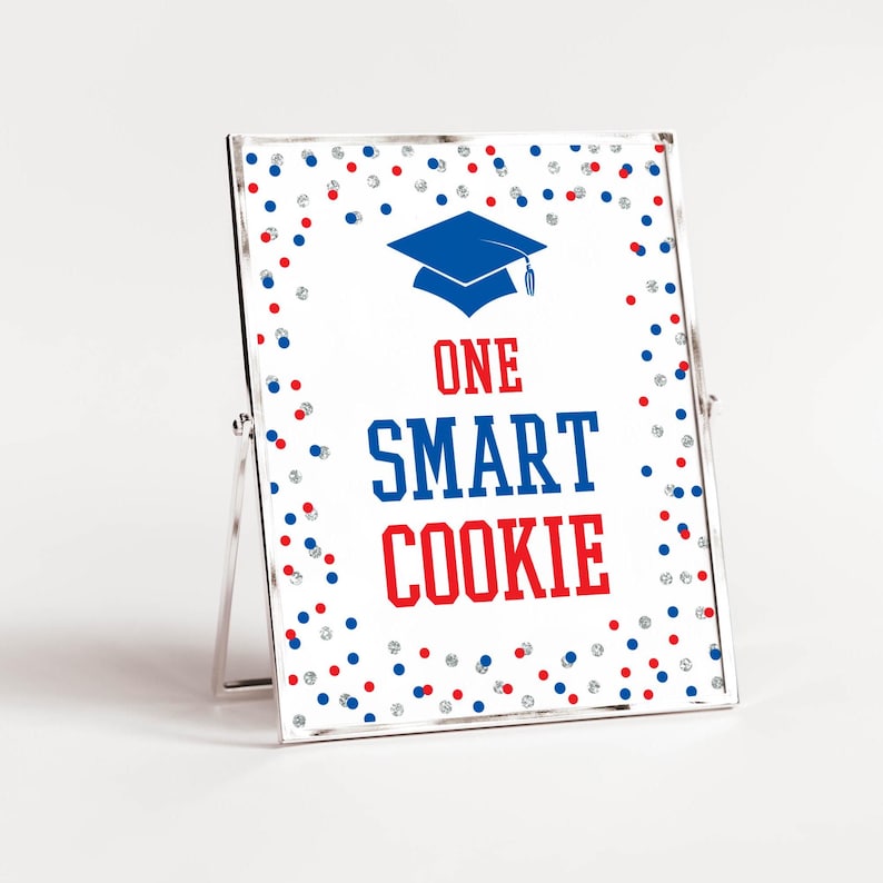 One Smart Cookie Graduation Party Sign, Patriotic Red & Blue Confetti ...
