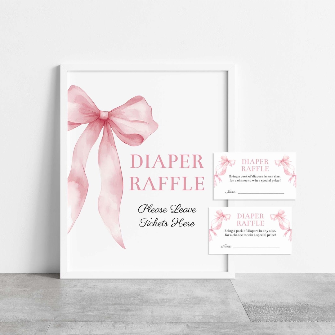 Pink Bow Diaper Raffle Sign and Tickets (digital Download) - Etsy