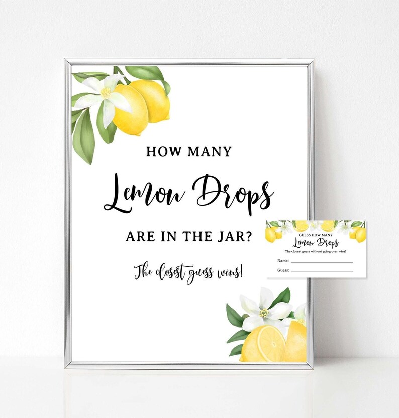Lemon How Many Lemon Drops Shower Game Sign & Tickets, Lemon Citrus ...