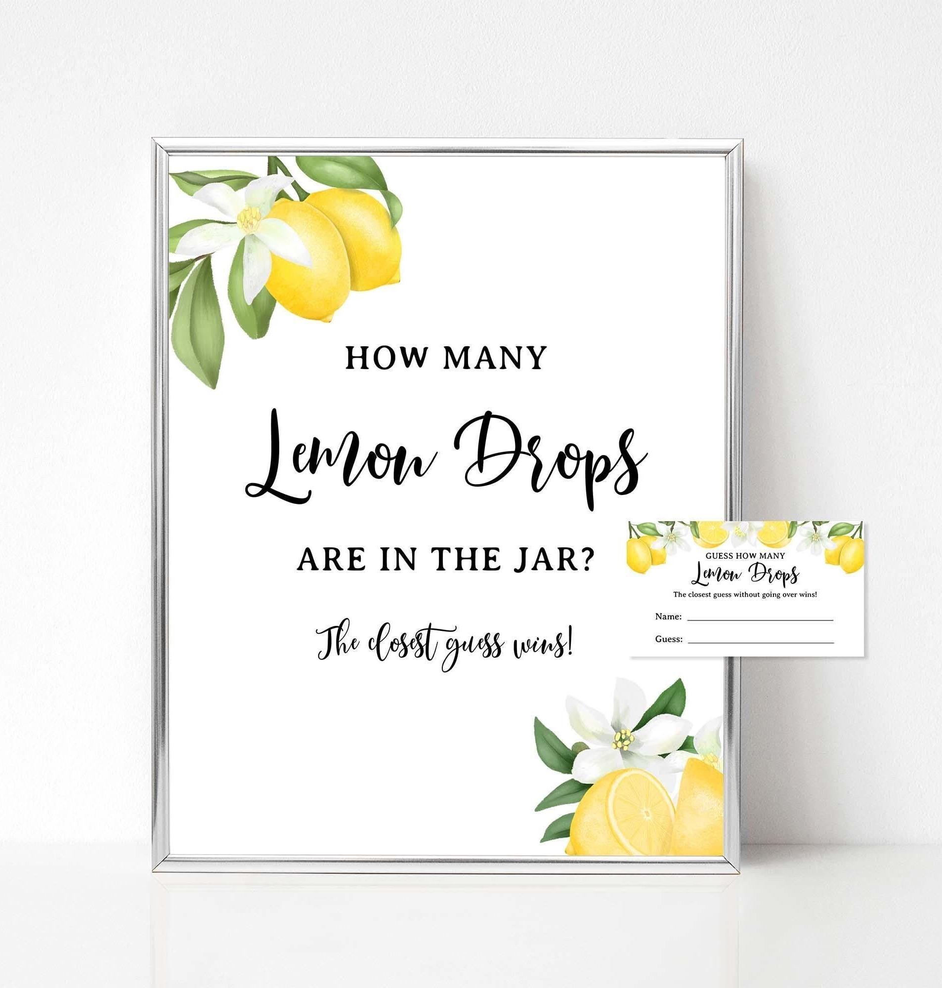 Lemon How Many Lemon Drops Shower Game Sign & Tickets, Lemon Citrus ...