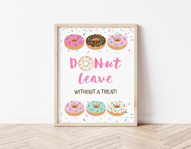Donut Leave Without a Treat Sign, Pink Donut Sprinkle Baby Shower Favor ...