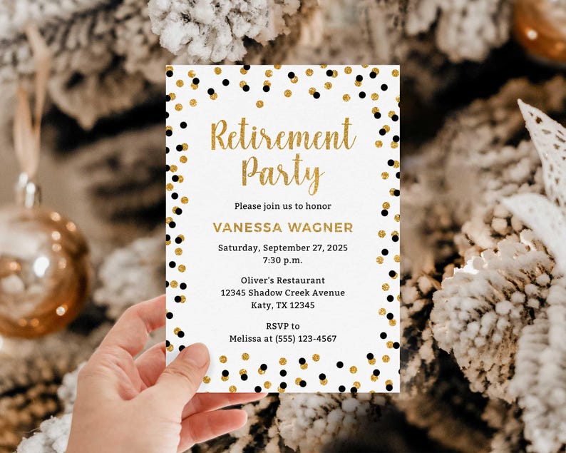 Black & Gold Retirement Party Invitation Template, Black and Gold ...
