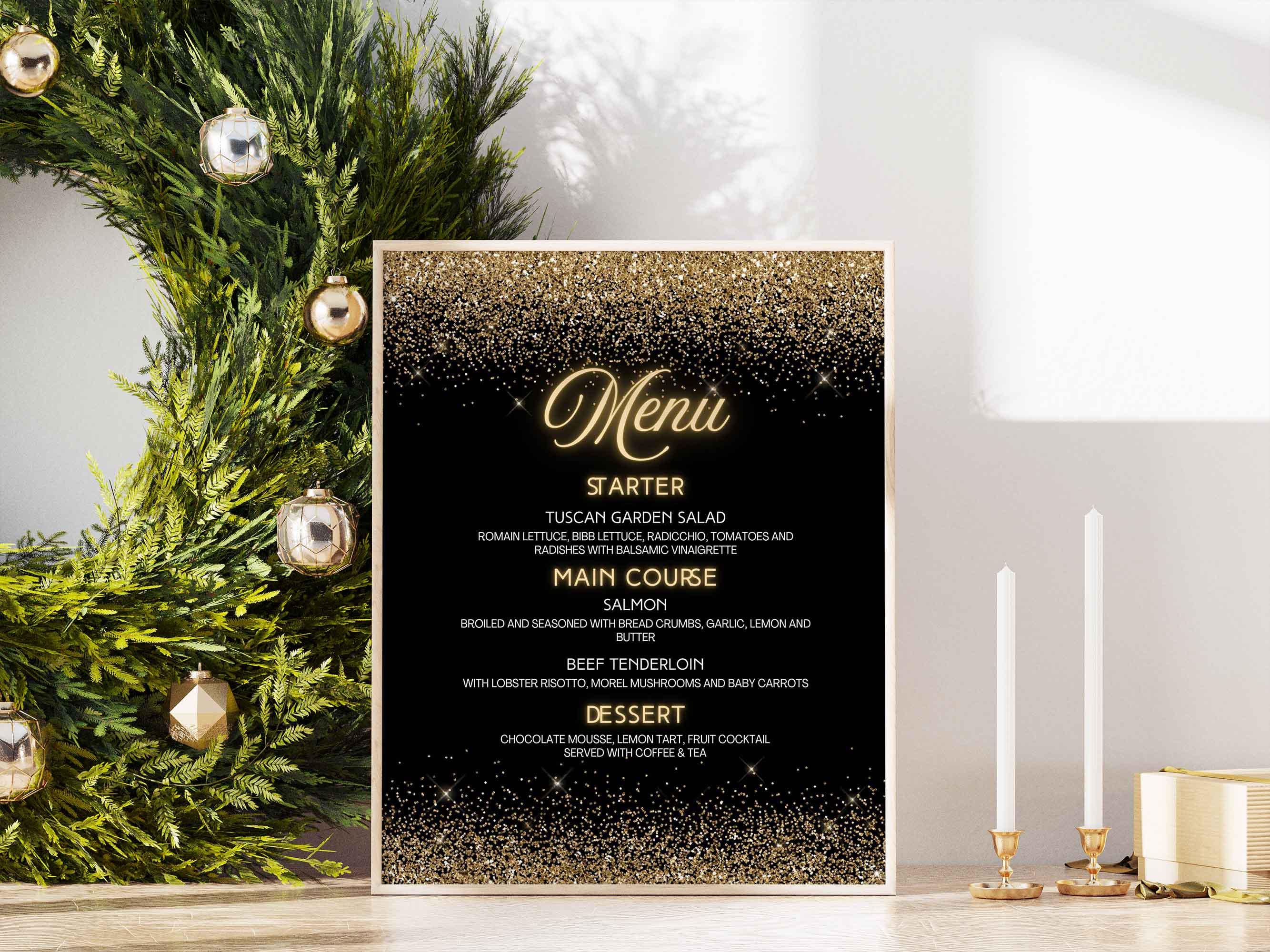 Black & Gold Dinner Menu Sign Template, 5x7 and 8x10, Self-edit, Canva ...